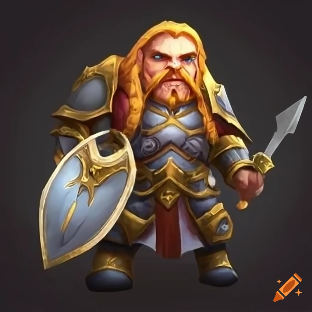 Holy paladin dwarf holding a shield in world of warcraft on Craiyon