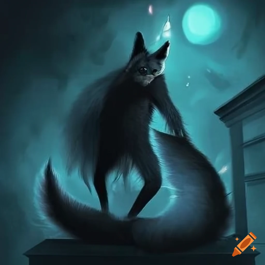 Menacing fox of pure shadows in the night on Craiyon