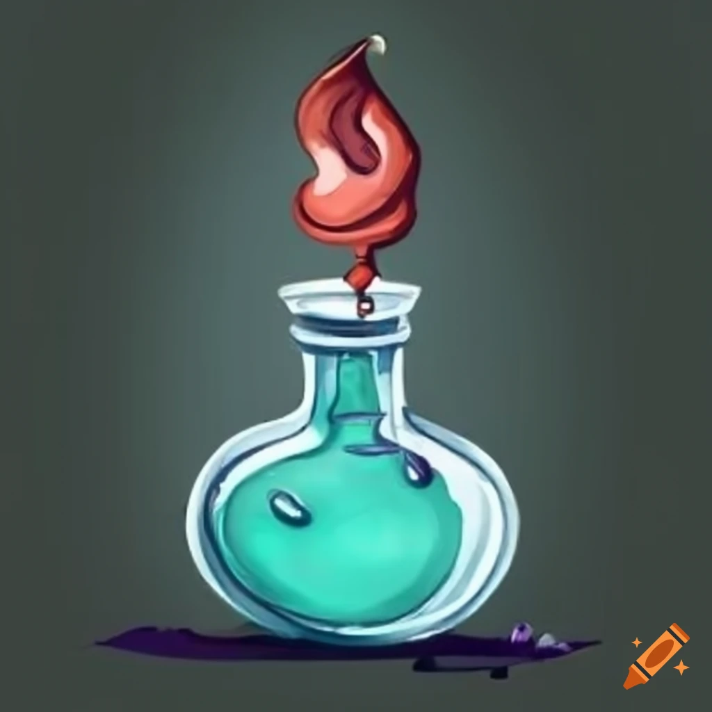 Potions pouring into each other on a white background in a comic style ...