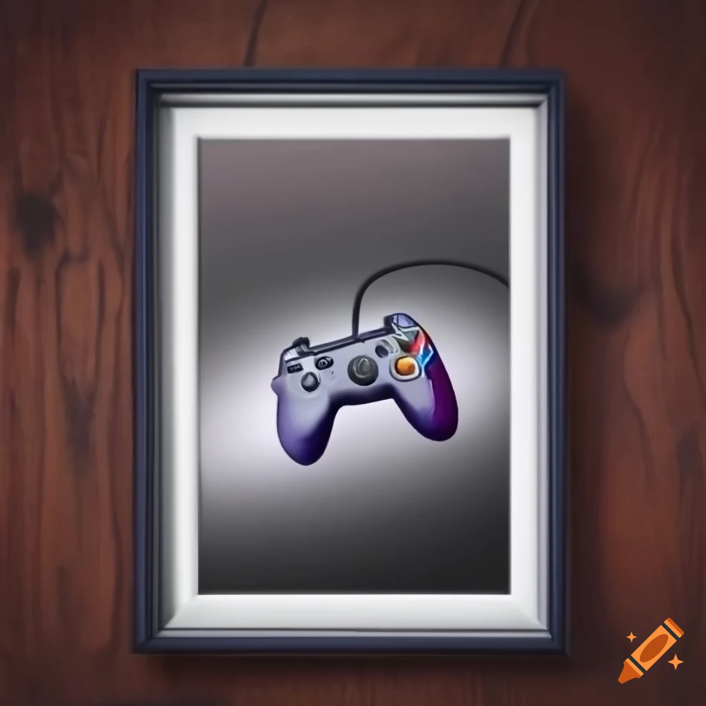 Video game controller in the middle surrounded by a picture frame on ...