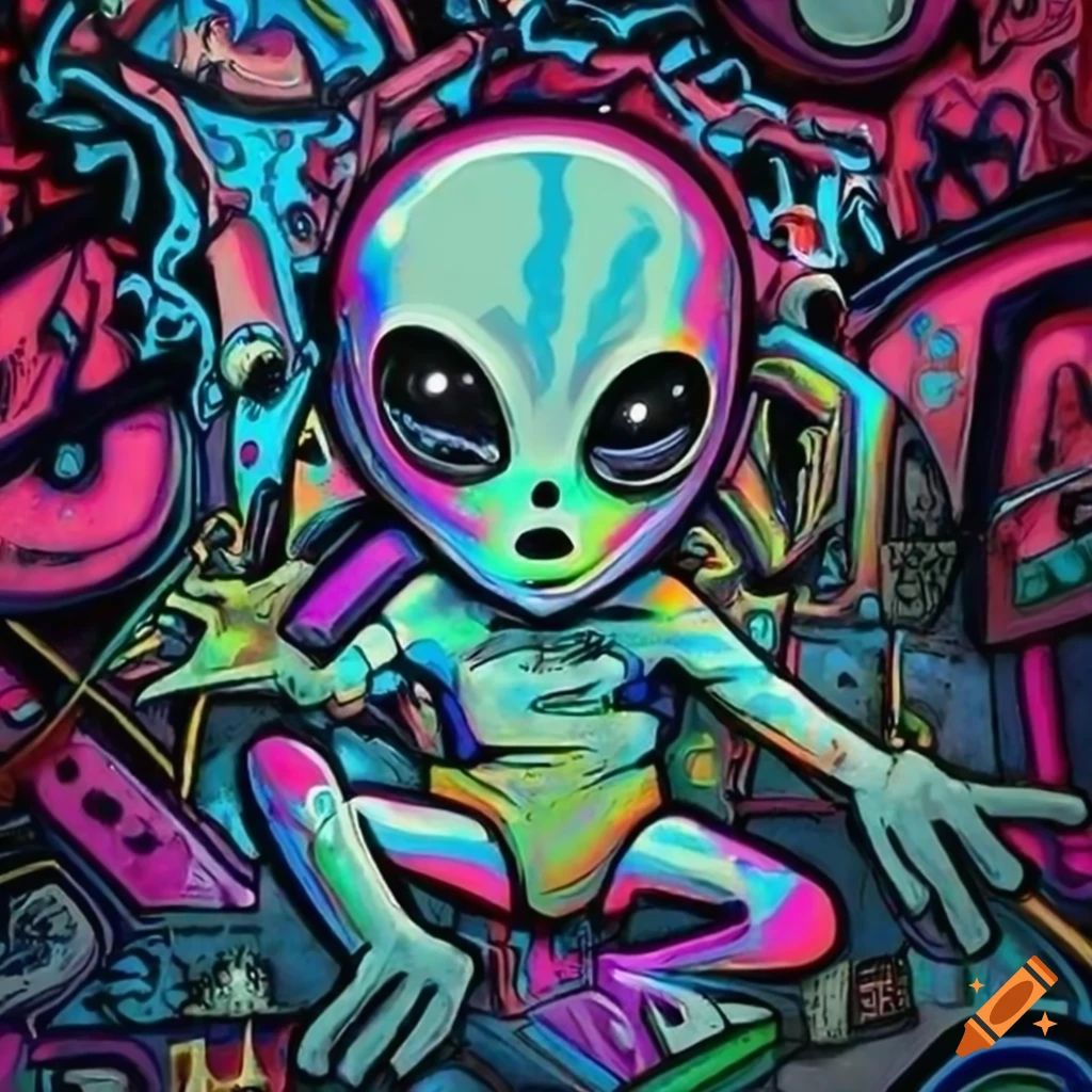 Colorful graffiti of an alien astronaut on Craiyon