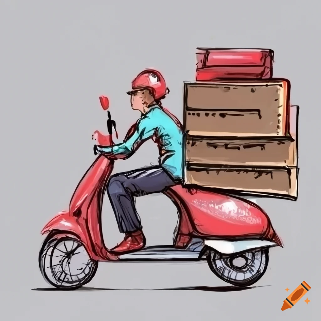 Delivery order on a white background drawn with crayon in a comic style on Craiyon
