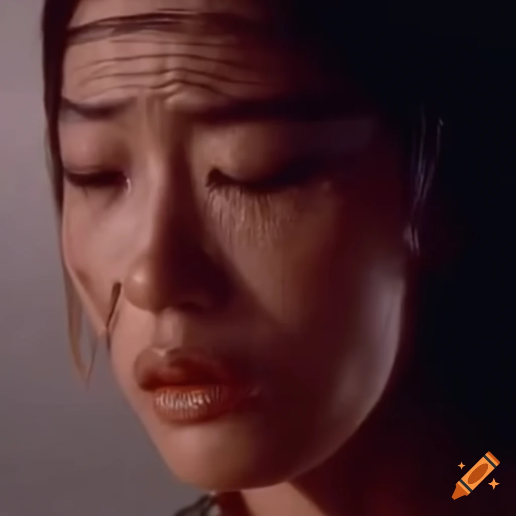 Asian woman martial arts fighter with bruised face in 90s action film ...
