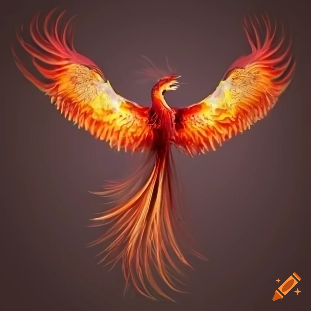 Vibrant red phoenix with distinct wings on a neutral background on Craiyon
