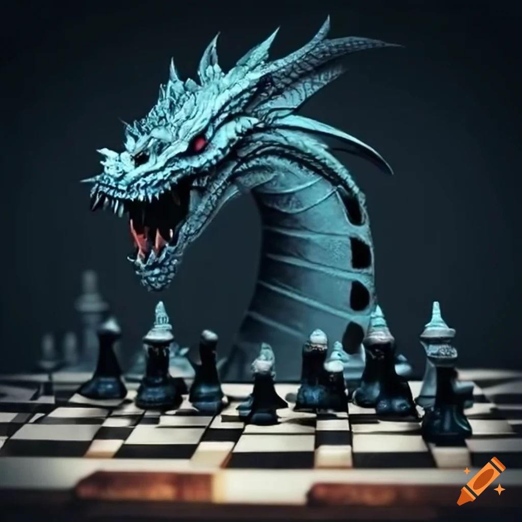 Dragon playing chess on Craiyon