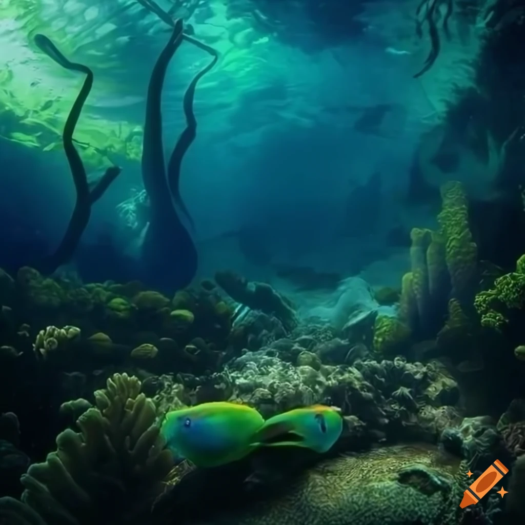 Enchanted underwater realm with vibrant fish and intricate coral in a ...