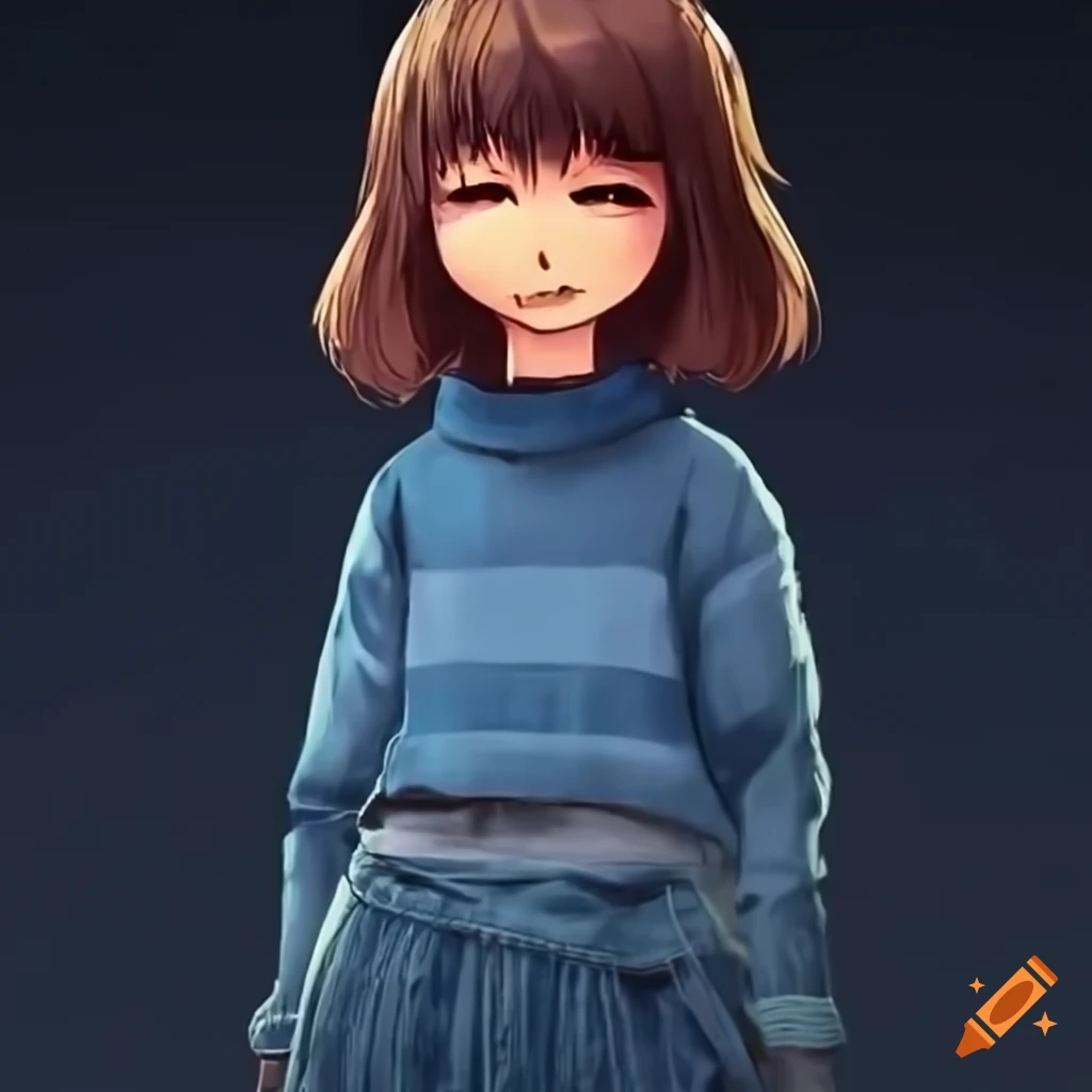 Frisk from undertale in ultra-realistic denim skirt on Craiyon