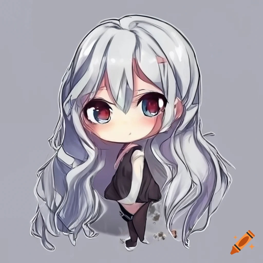 White hair anime chibi character on Craiyon