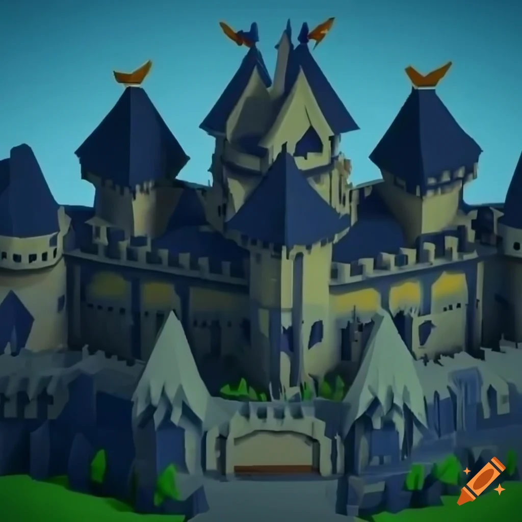 Low poly Castle in World of Warcraft fantasy style on Craiyon