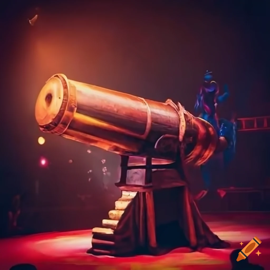 Woman inside a giant circus cannon on Craiyon