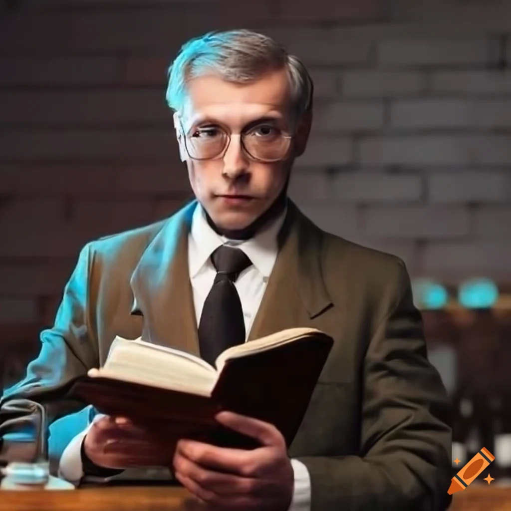 Portrait of an accountant with an account book in a bar on Craiyon
