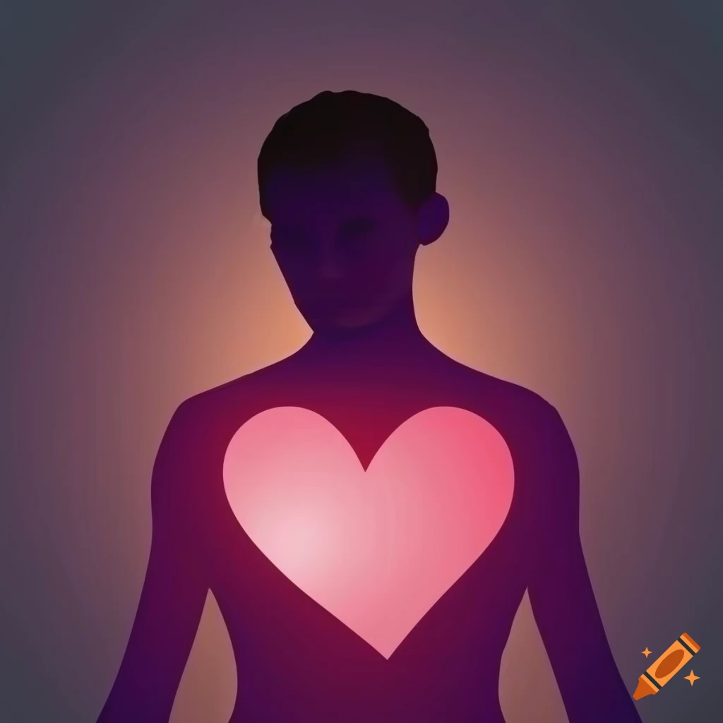 Silhouette of a man with a visible heart shape on his chest on Craiyon