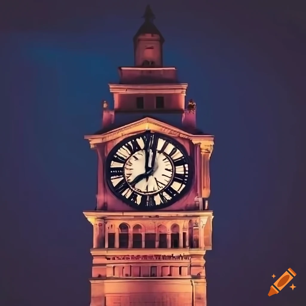 Night view of a clock tower on Craiyon