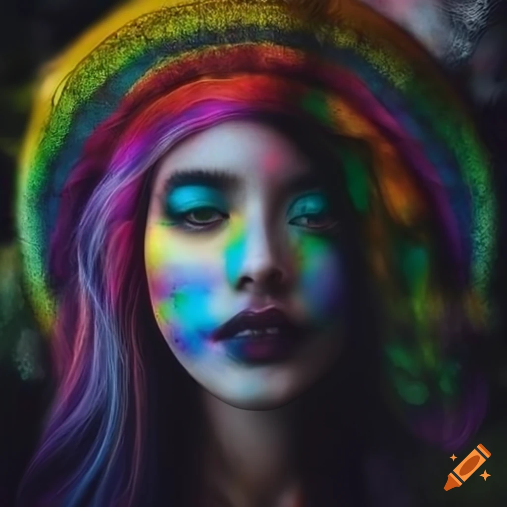 Vibrant and colorful gothic elements with a surreal woman's face in the ...