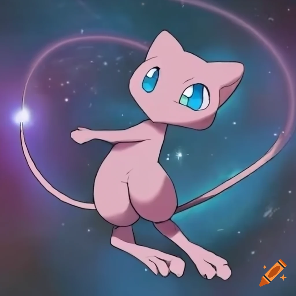 Mew (Pokémon) flying in space on Craiyon