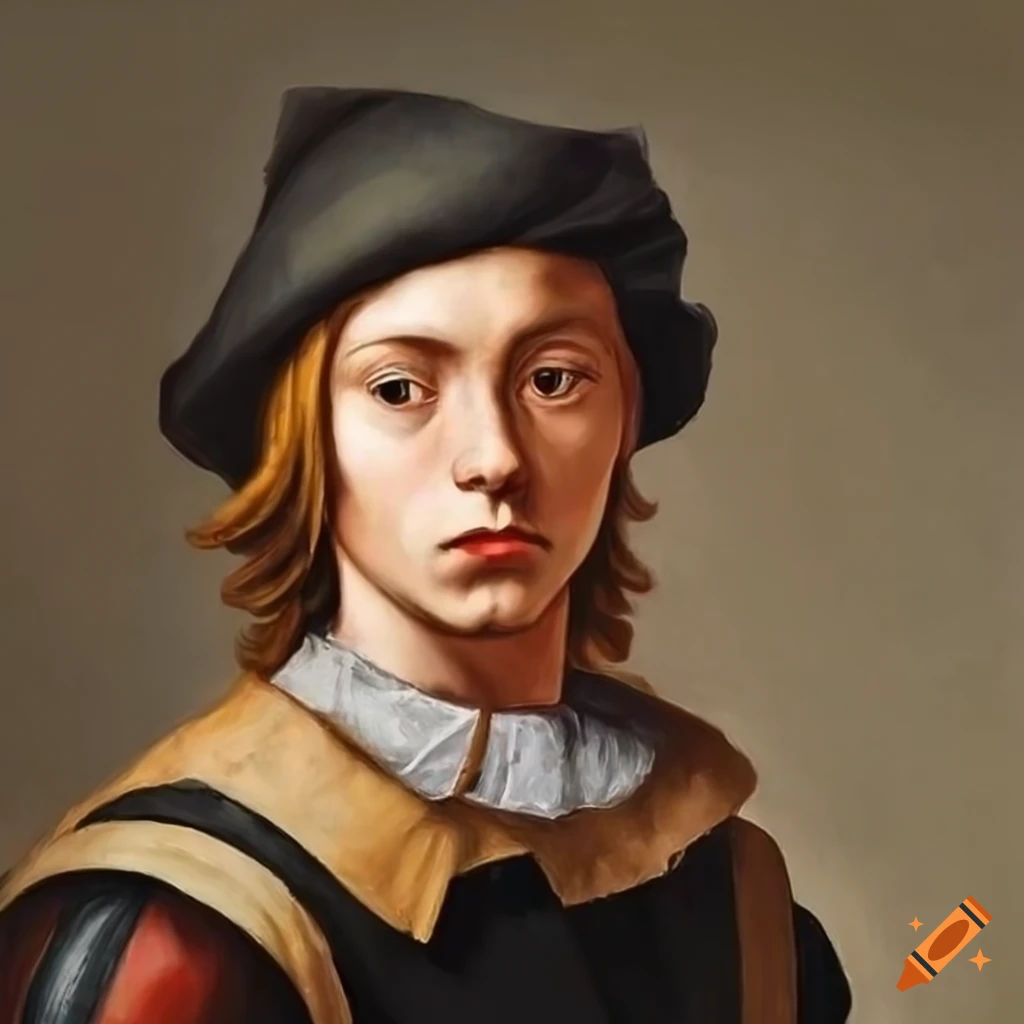 Renaissance painting of a young man in medieval soldier attire on Craiyon