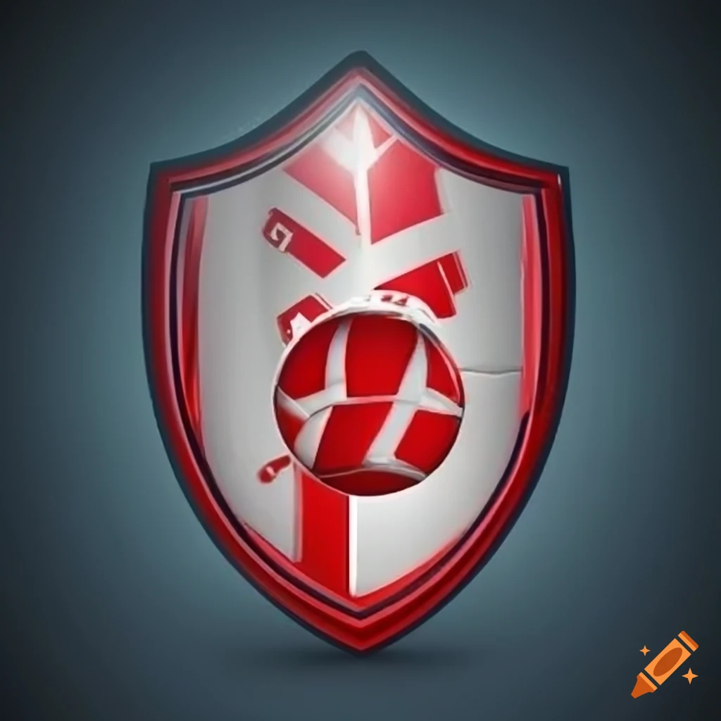 Red and white football team shield with the word "arseext" on Craiyon