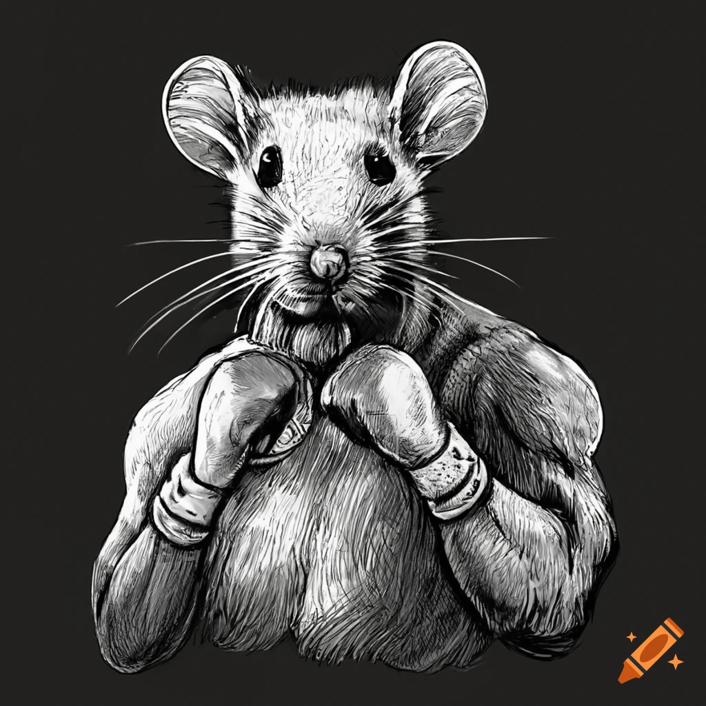 Black and white rats boxing sketch on Craiyon