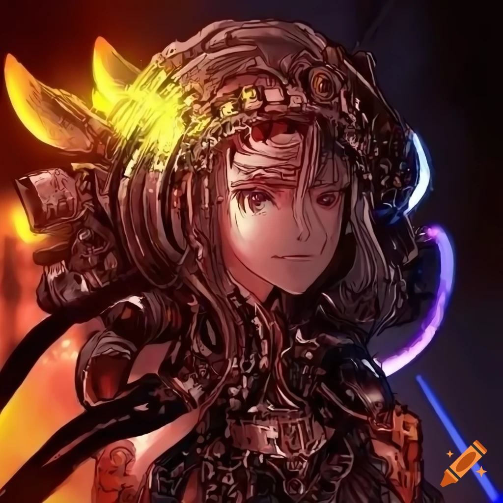 Futuristic relic of a mechanical divine entity in anime style artwork ...