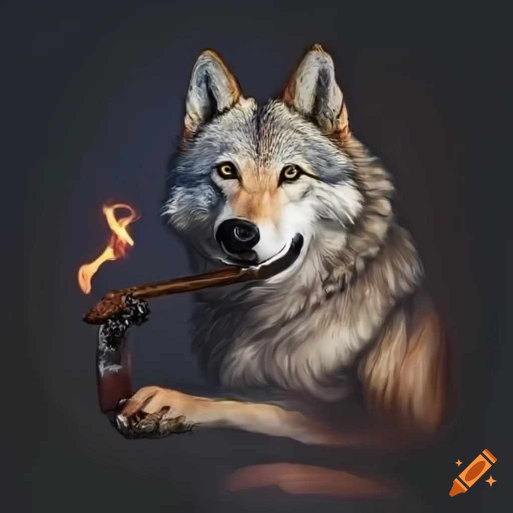 Elegant wolf smoking a cigar on Craiyon