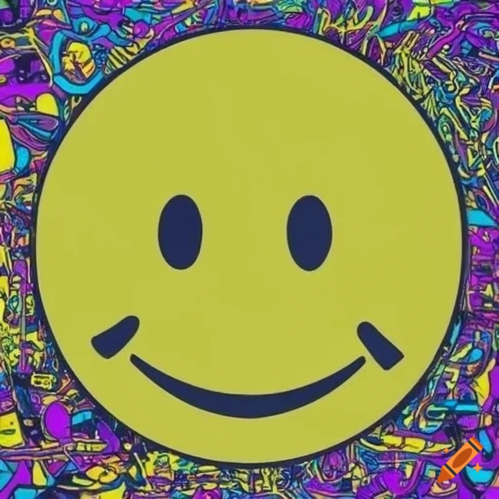 Classic yellow smiley ideogram with rave music theme on Craiyon