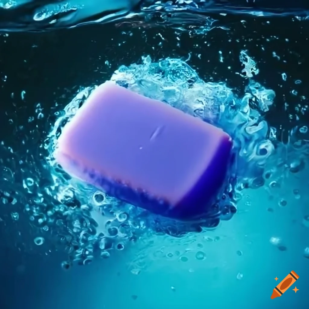 Foamy lathered bar of soap in water on Craiyon