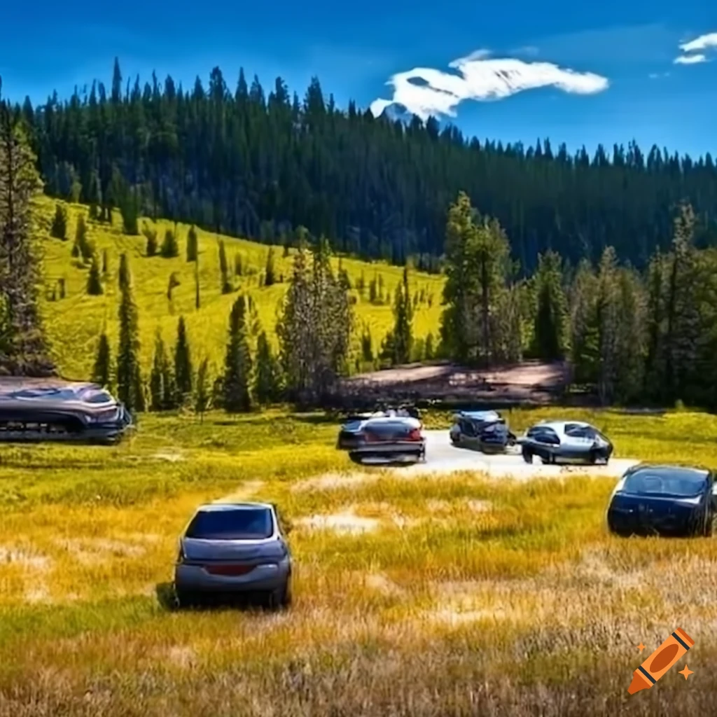 Yellowstone National Park with rustic ranches and broken down Tesla ...