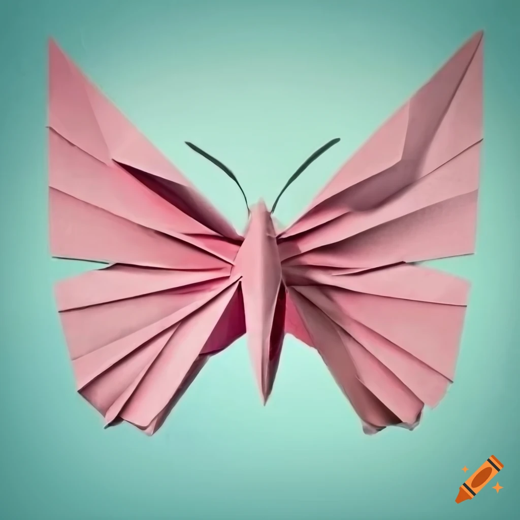 Front view of a realistic white paper origami butterfly with vintage ...