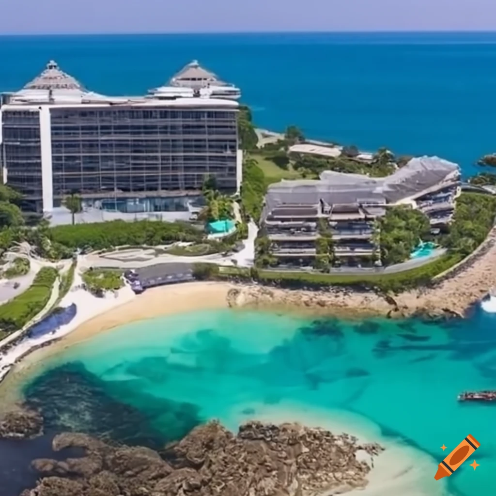 Luxurious oceanfront hotel surrounded by stunning coastline on Craiyon