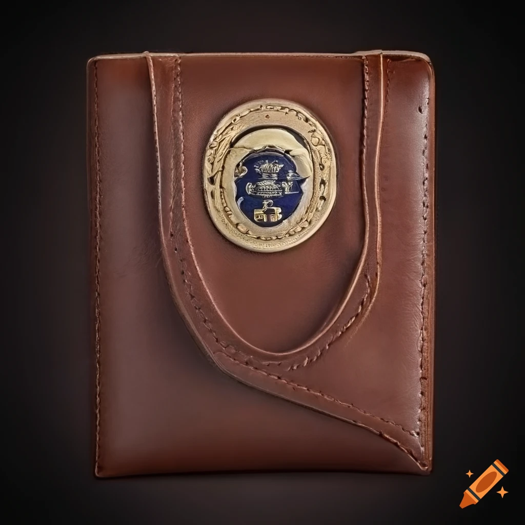 Faded and battered leather police detective badge case in the style of ...