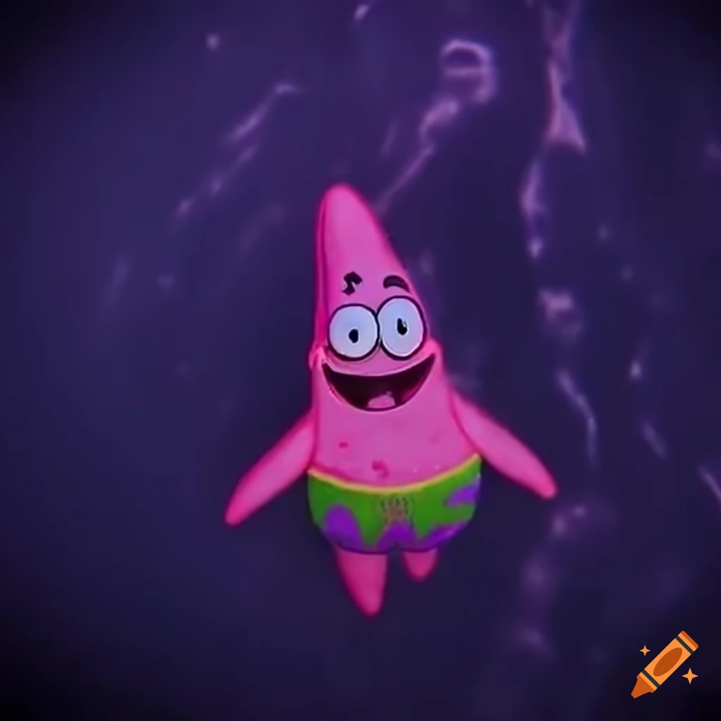 Patrick star floating on his back in a purple pool on Craiyon