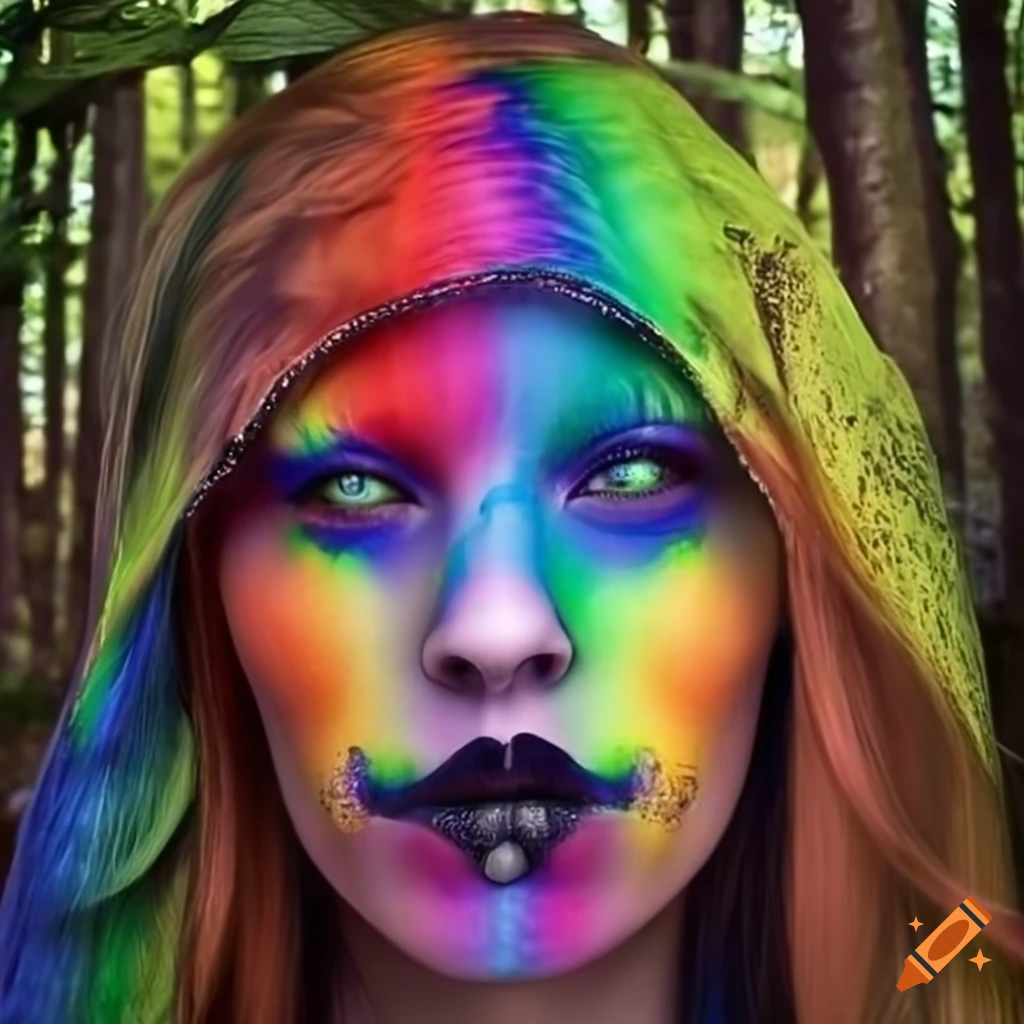 Vibrant and colorful gothic elements with a surreal woman's face in the ...