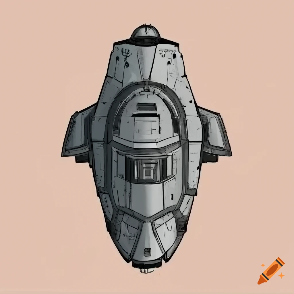 Detailed grey industrial spaceship from a top-down game view on Craiyon