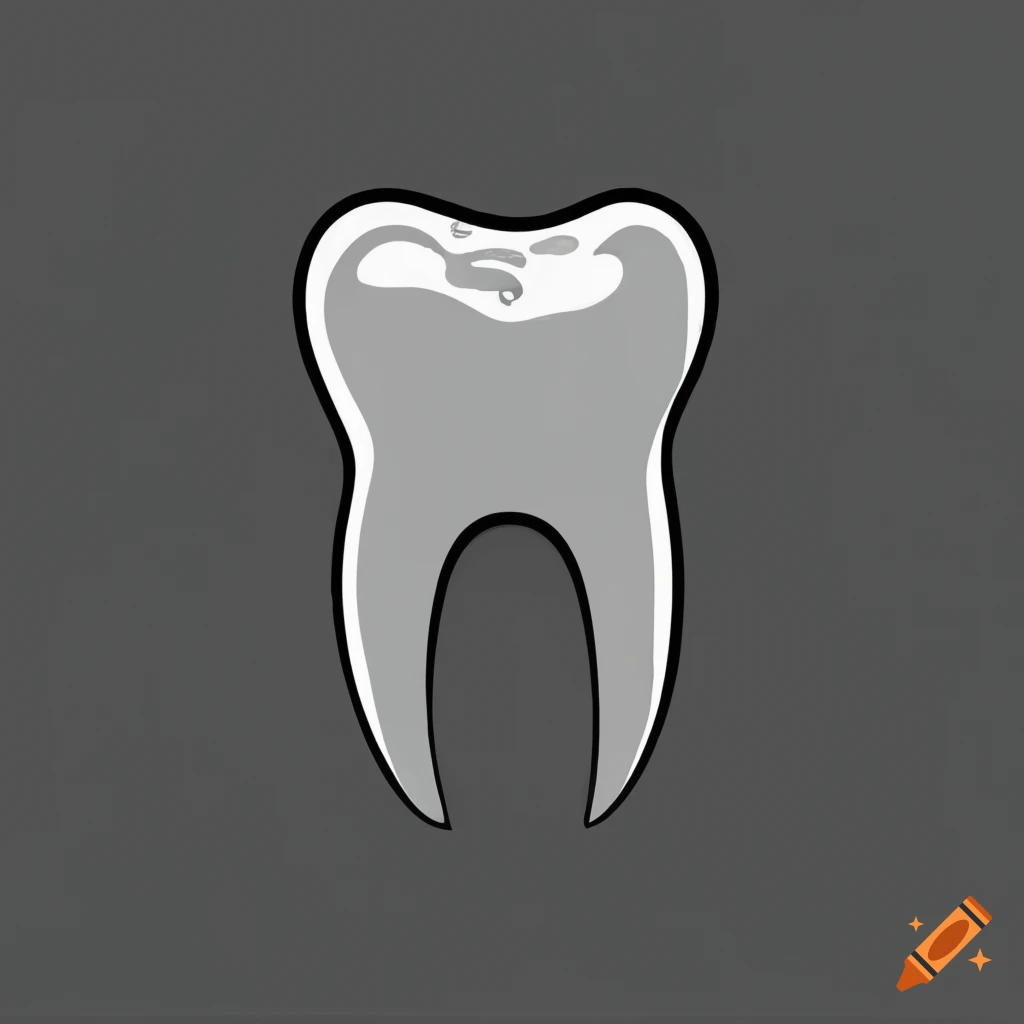 Canine tooth in black and white line art on black background on Craiyon