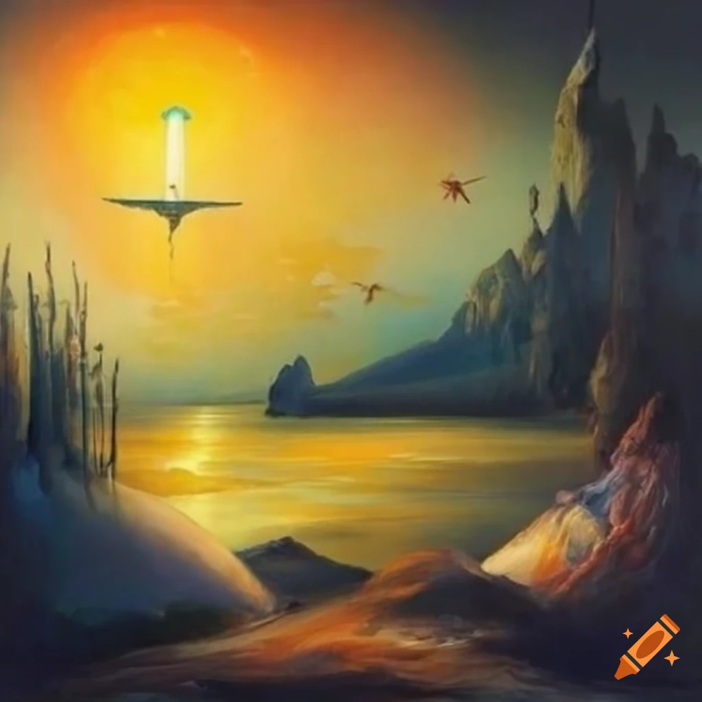 Surrealist painting of a unique landscape on Craiyon