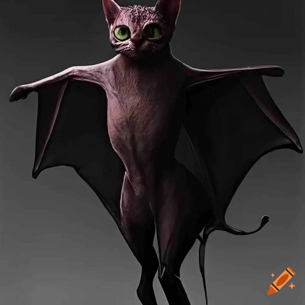 Full body illustration of a cat bat creature on Craiyon