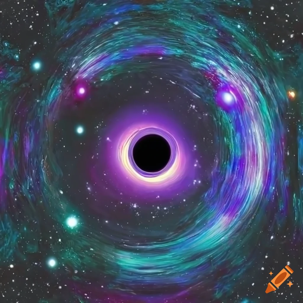 Cosmic realm with mesmerizing black hole surrounded by shimmering stars on Craiyon