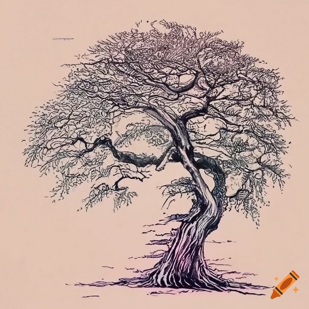 Psychedelic traditional japanese tree ink drawing on Craiyon