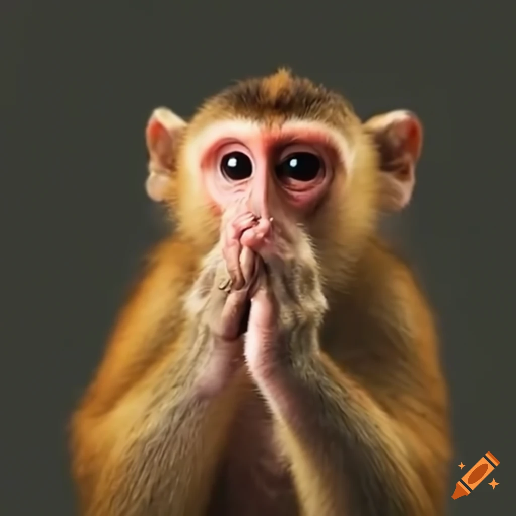 Adorable monkey playfully covering nose with hands on Craiyon