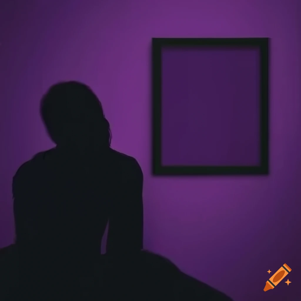 Shadow man lying on a black bed in a purple waiting room with an empty ...