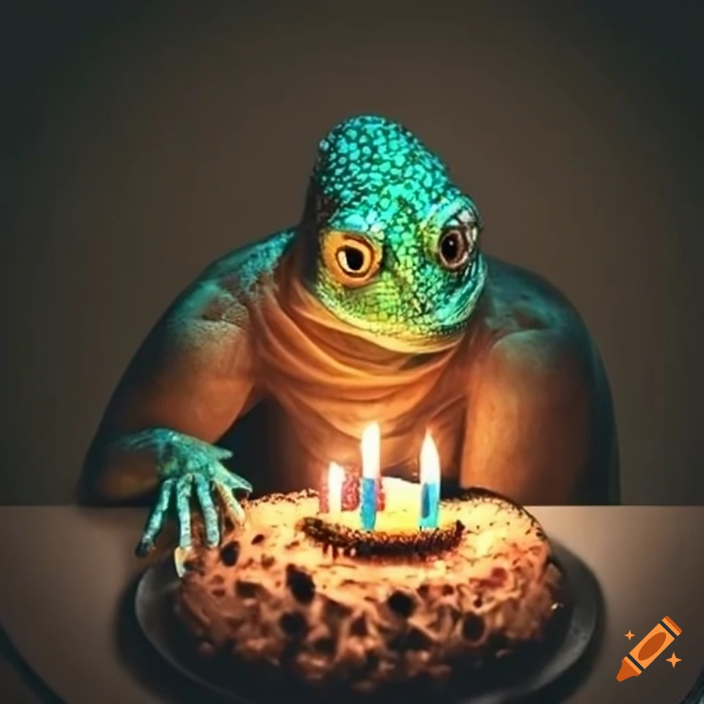 Lizard people celebrating birthday on Craiyon