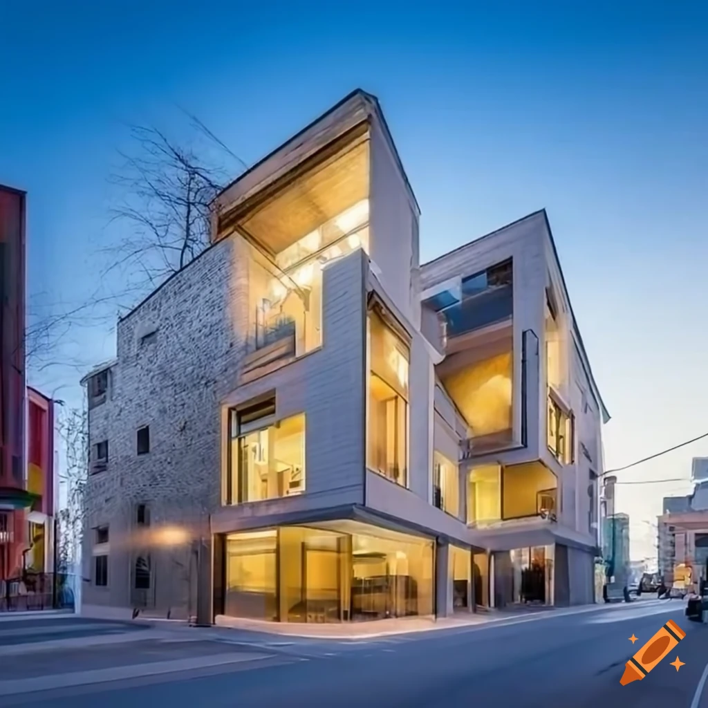 Contemporary house on modern city street with impressive architecture ...