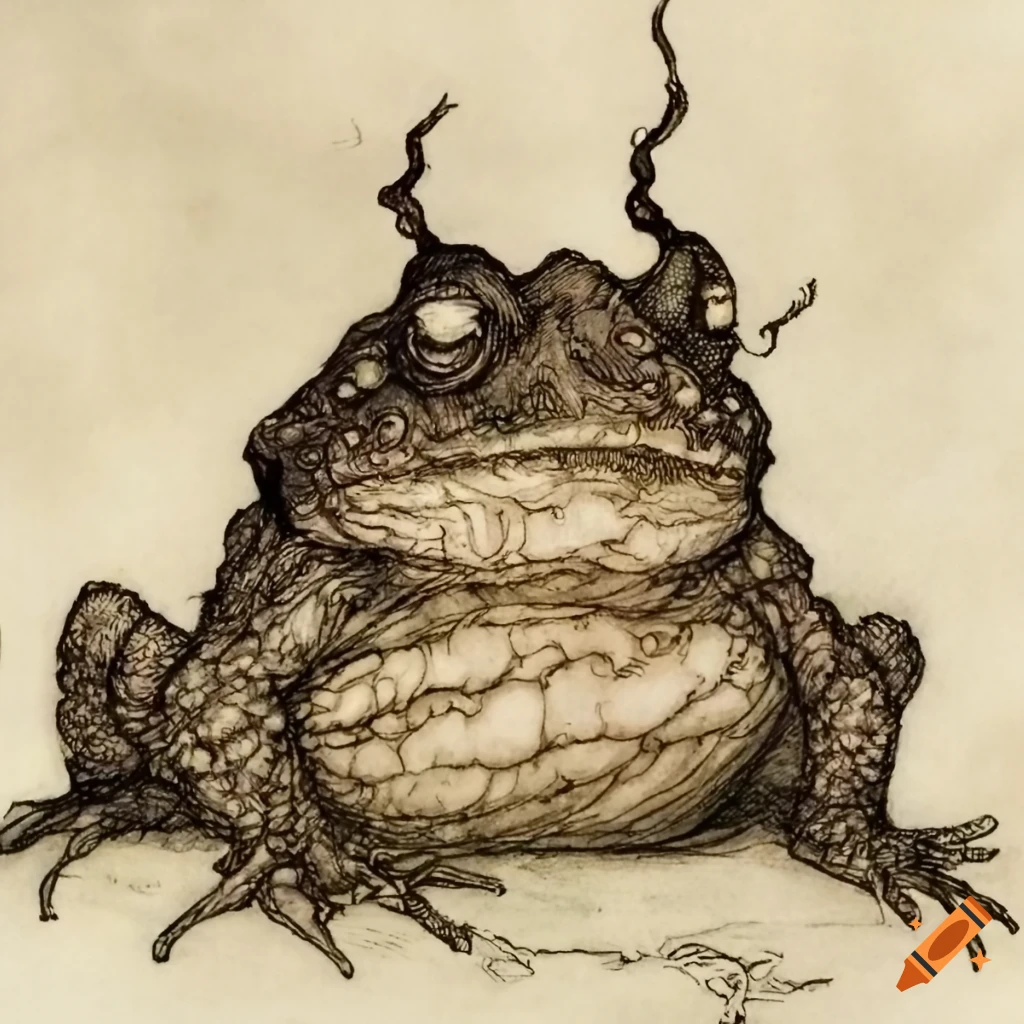 Detailed demon toad concept art in the style of arthur rackham on Craiyon