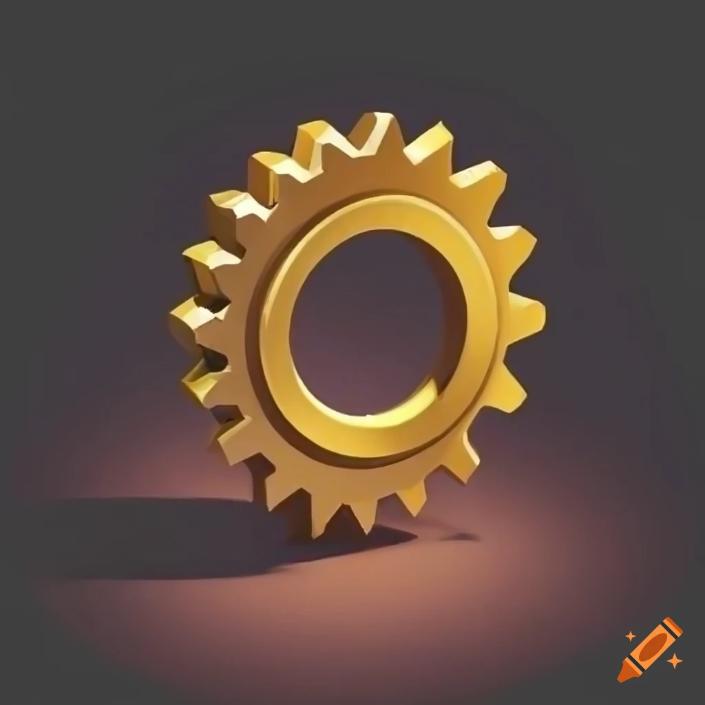 Cartoonish golden gear in an isometric style on Craiyon