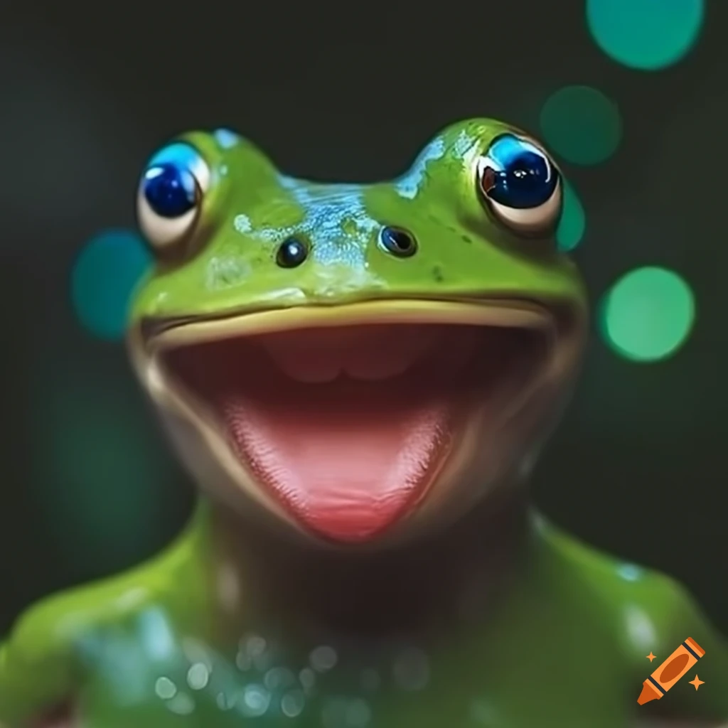 Imaginative artwork of a playful frog with human-like expressions on ...
