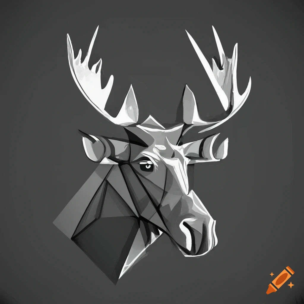 Geometric side view of a moose head in black and white on Craiyon
