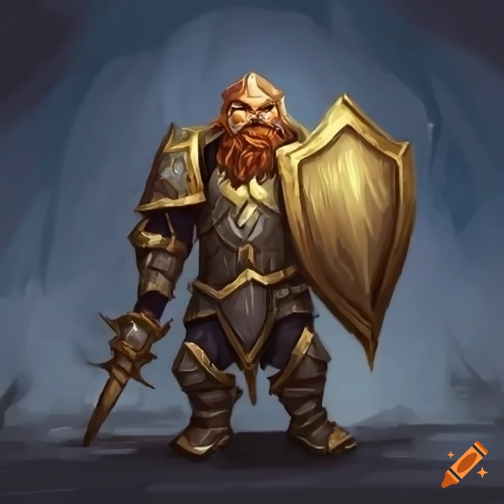 Holy paladin dwarf holding a shield in world of warcraft on Craiyon