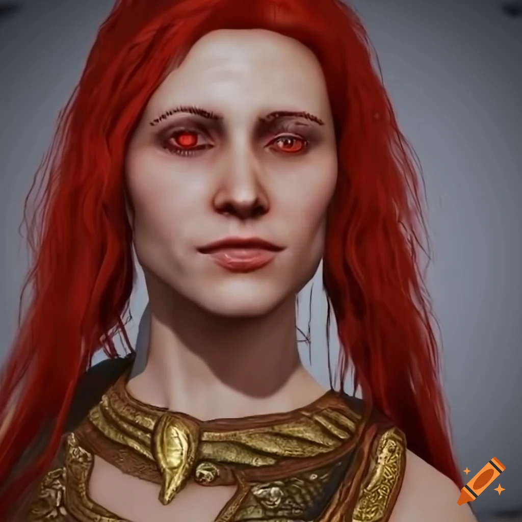 Portrait of etruscan-hittite elf religious woman with golden trident ...