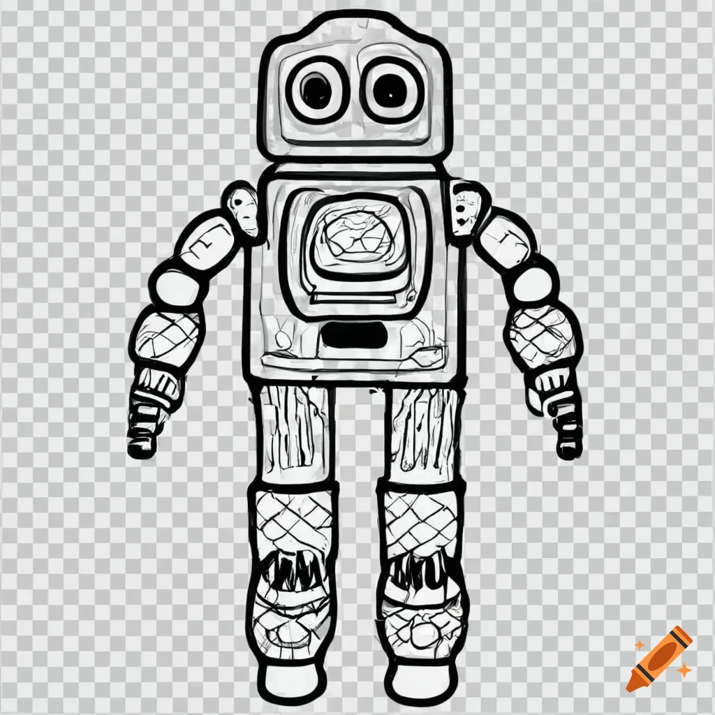 Modern black and white line art robot on Craiyon