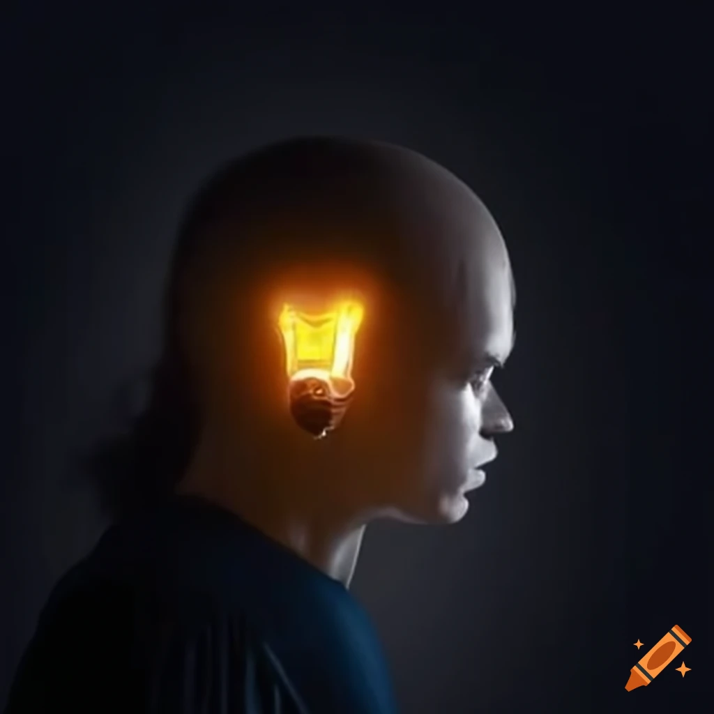 Man demonstrating power by lighting a bulb with his head on Craiyon